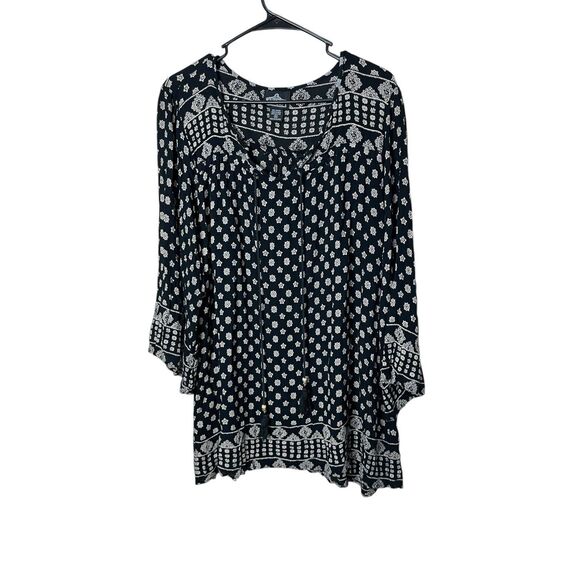 Angie | Tops | Angie Top Womens Black Ivory Boho Print Bell Sleeve ...